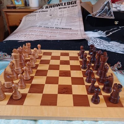 Vintage Swiss Made glass Eyed Chess Set With Marquetry Folding Chess ...