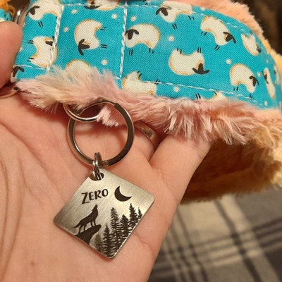 Howling Wolf Moon Dog ID Tag, Engraved Metal Wolfdog Collar Charm ...