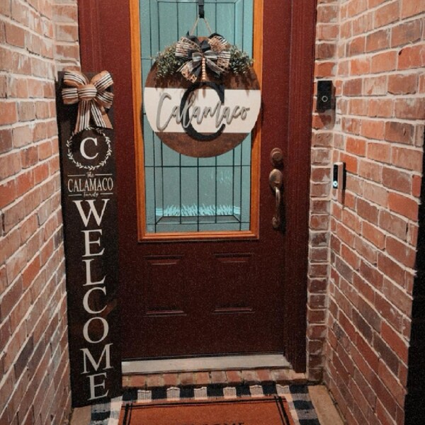 Front Door Decor, Personalized Family Name Sign Door Hanger, Monogram ...