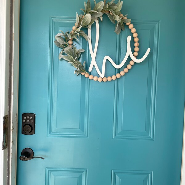 Hi Bead Wreath / Bead Wreath / Wood Bead Wreath / Hi Wreath / Hi ...