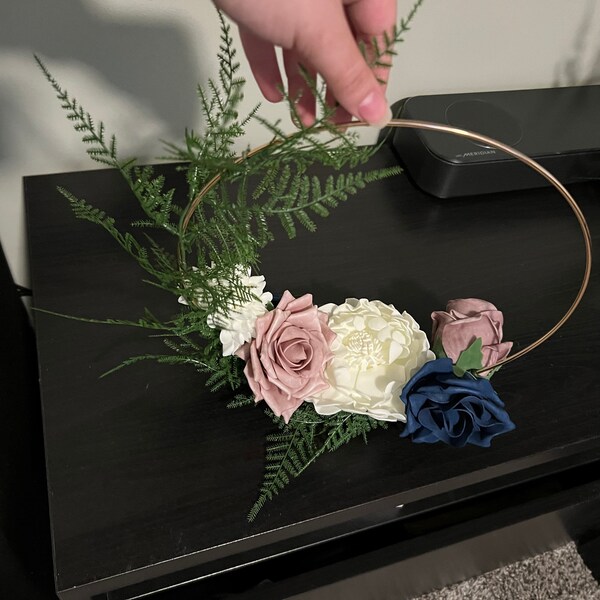Hoop Centerpiece With Tiered Platform Stand. Metal Hoop Attached to a 3 ...
