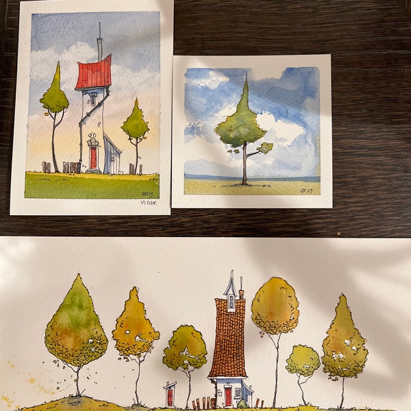 Original Watercolour Painting - Gary Frederick Whimsical Rural Scene. 6 ...