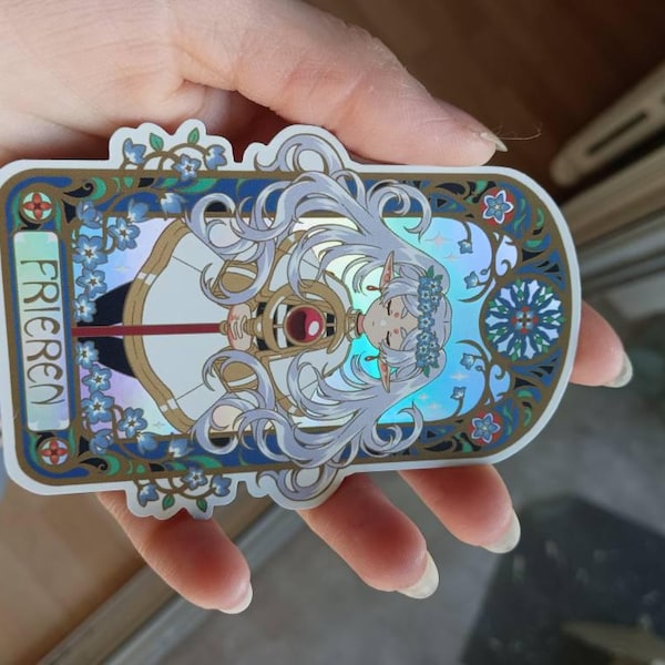Frieren Holographic Sticker Anime Art Nouveau Style Fantasy Elf Girl ...