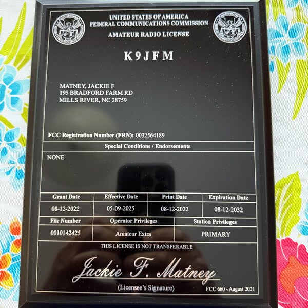 Amateur Radio License Plaque - Gold & Black on Mahogany - FCC Ham ...