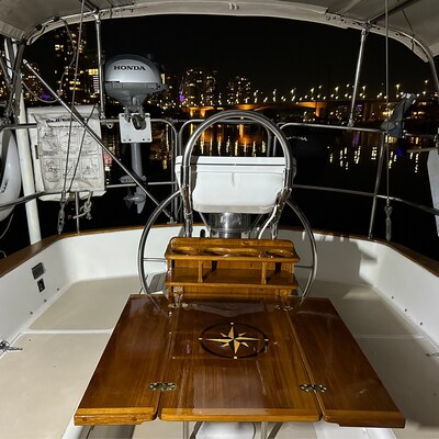 Sailboat Cockpit Table in Teak With 4 Cupholders - Etsy