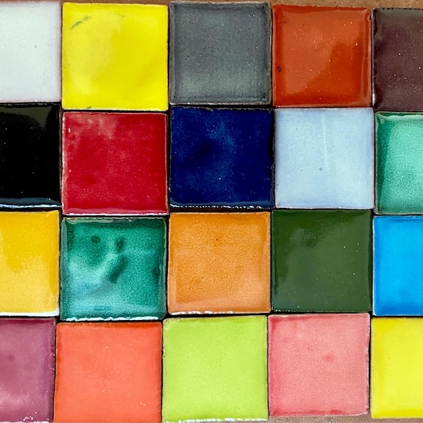 100 Mixed Solid Colors Hand Painted Mexican Talavera Tiles 1" X 1 ...