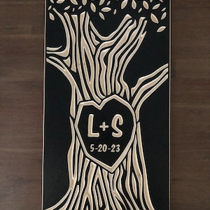Initials Carved in Tree Personalized Anniversary and Wedding Gift Wood ...