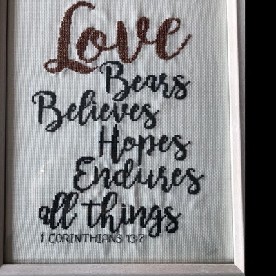 1 Corinthians 13:7 Bible Verse Cross Stitch Pattern love Bears All ...