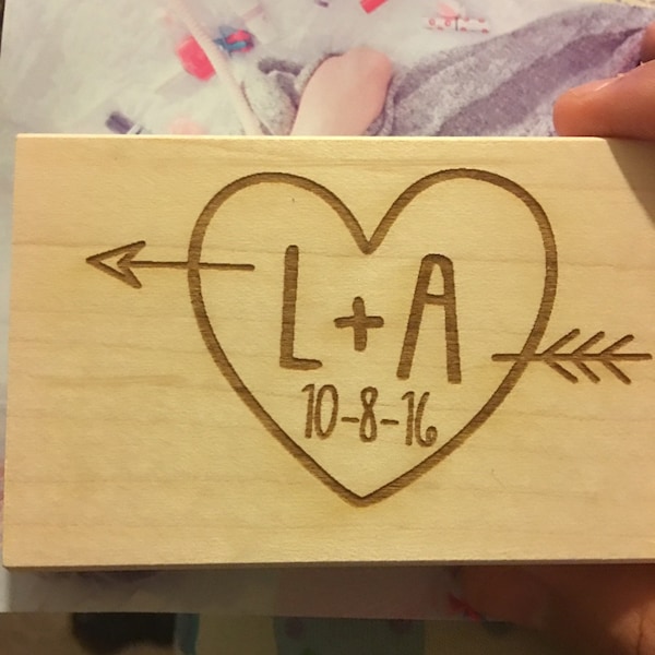 Monogram Rubber Stamp, Initials With Heart and Arrow. Personalized ...