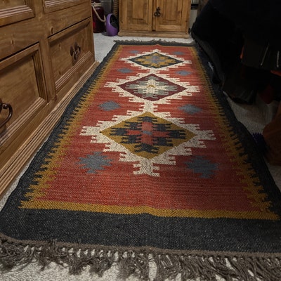 Handmade Kilim Runner, Multicolor Jute Rug Wool Rug Kilim Dhurrie ...