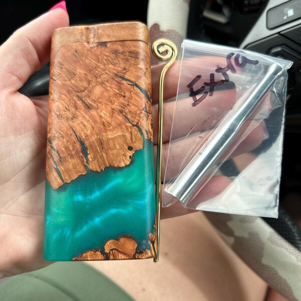 Cherry Burl Dug-out One Hitter Box & Handmade Aluminum One Hitter Bat ...