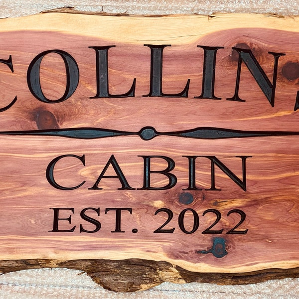 Live Edge Wood Sign - Wooden - Cedar - Carve - Cabin - Outdoor Sign ...