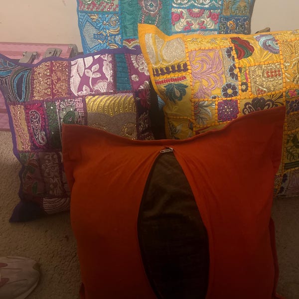 Round Cushions Boho Pillows Cover Patchwork Cushion Floor Cushions Colorful Embroidered Cushions ...