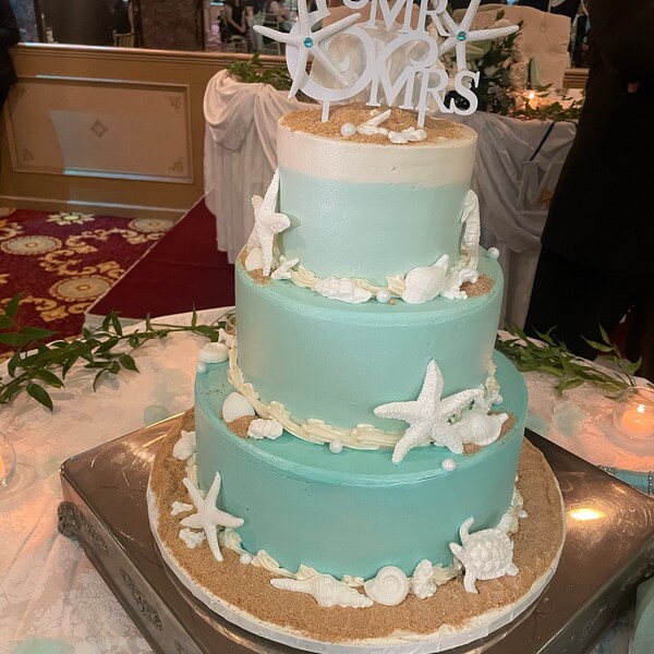 Beach Theme Wedding Monogram Cake Topper choice of Letter, Shell Coral ...