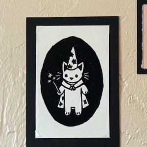 Magical Wizard Cat Linocut Block Print 4 X 6 Mini Print Printmaking ...