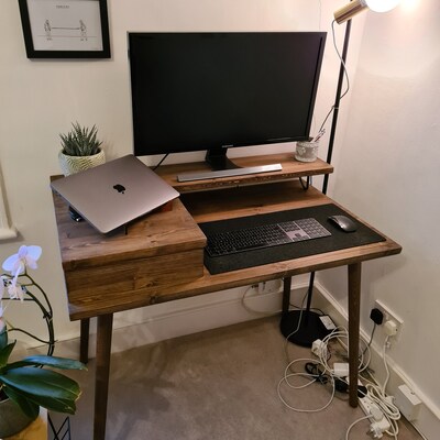 Scandi Desk Rustic, Vintage, Monitor Stand, Handmade, Industrial ...