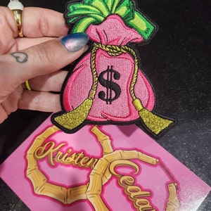 I Get Money Patch 3 1/2 Inch Iron on Patch, Pink Money Bag Patch ...