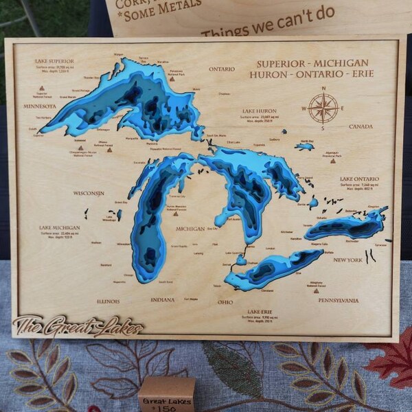 Digital File PDF, AI, SVG the Great Lakes Map Wood Multilayer Laser Cut ...