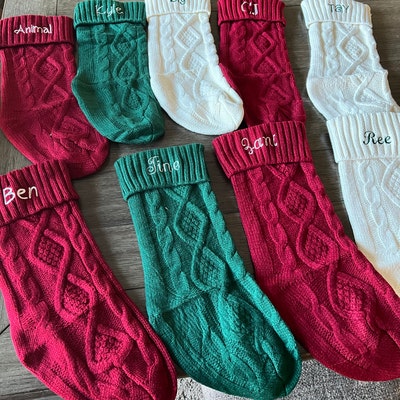 Personalized Stocking, Embroidered Stocking, Red Cable Knit Stocking ...