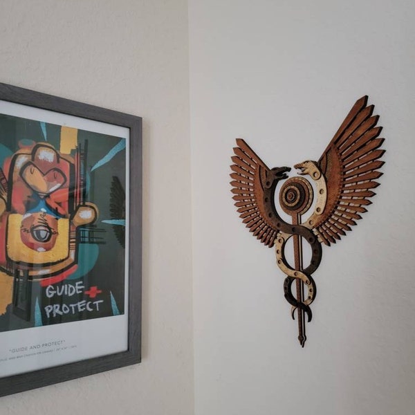 Caduceus Healing Staff Snakes Wings Hermes Multi Layer Laser Cut Wood ...