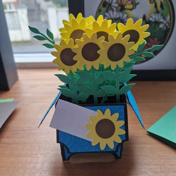 Sunflower Box Card SVG Template. Pop-up Box Card. Pop-up Greeting Card ...