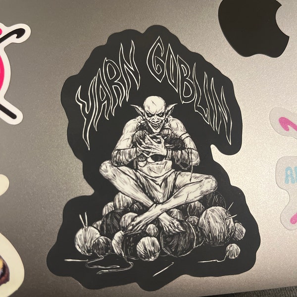Dark Mode Yarn Goblin Sticker | Crochet Sticker | Knitting Sticker ...