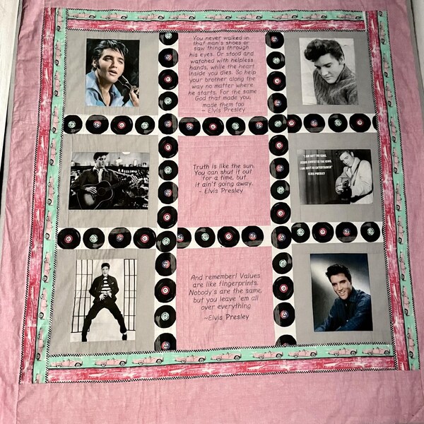 Fabric Art Quilt Block/panel - Elvis Presley- Rock & Roll - Music ...