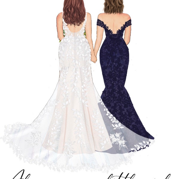Mother of the Bride Illustration, Wedding Parent Print, Customized ...