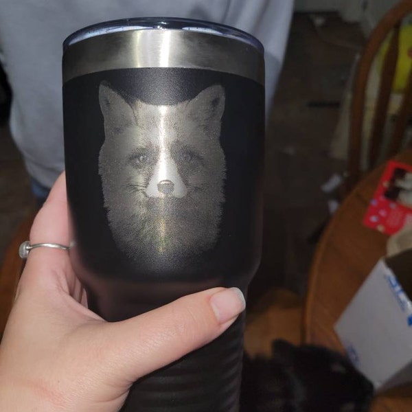 Fox Portrait - Engraved Stainless Steel Tumbler, Fox Travel Mug, Fox ...