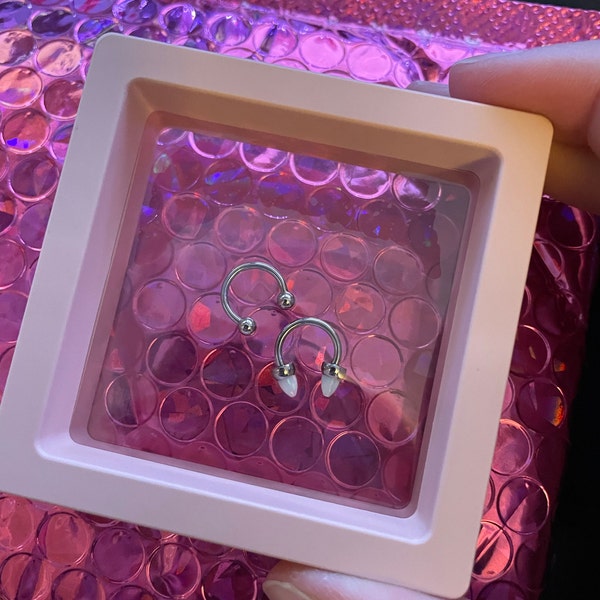 16G Titanium Internally Threaded Opal Spike Horseshoe Ring/ Opal Septum ...