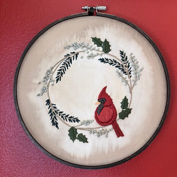 PDF Pattern - 8" Cardinal Wreath - Step by Step Beginner Embroidery ...