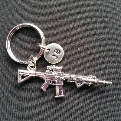 Rifle Keychain SMALL Gun Keychain Silver Keyring Monogram - Etsy