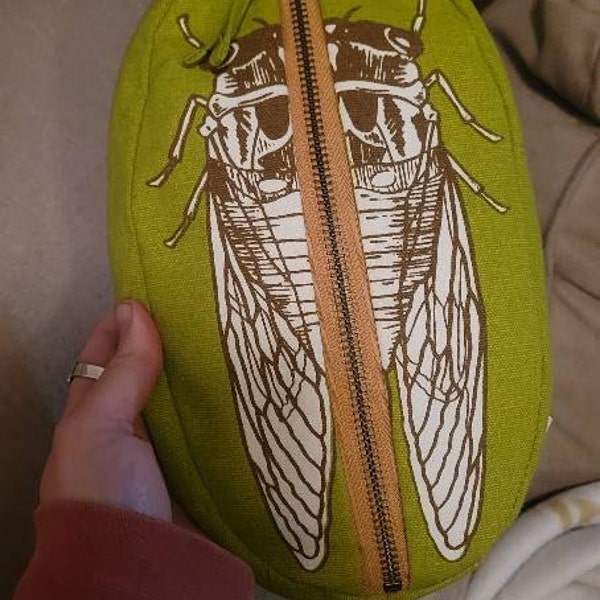 Cicada Zipper Pouch: Hand Screenprinted Cotton Canvas Pencil Bug Insect ...
