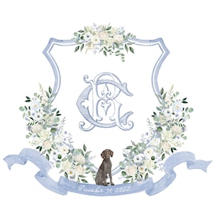 Vintage Hydrangea Wedding Crest Line Art Wedding Crest - Etsy