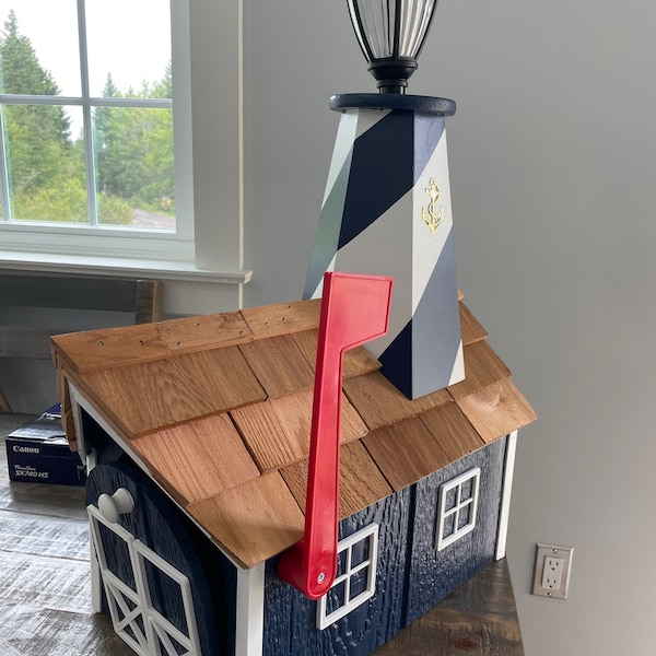 Amish Handmade Lighthouse Mailbox With Solar Light & Cedar Shingles - Etsy