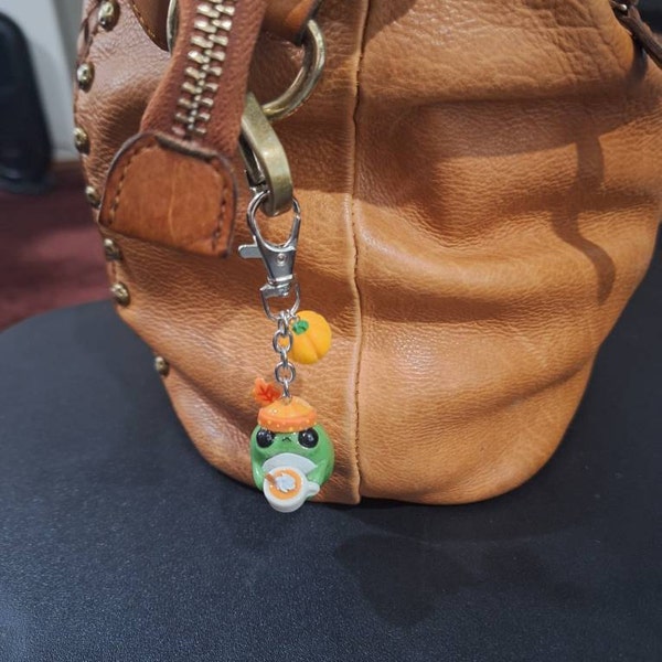 Pumpkin Frog Keychain, Cute Polymer Clay Figurine, Polymer Clay ...