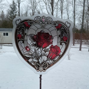 Roses in Heart Shape Sticker, Rose Stained Glass Window Vehicle Sticker ...