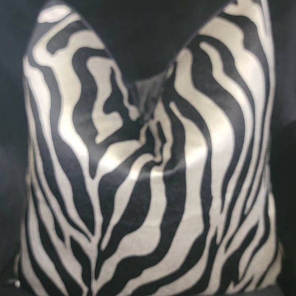 22x22 Designer Zebra Throw Pillow Cover, Black/ivory, Tan/ivory Pillow ...