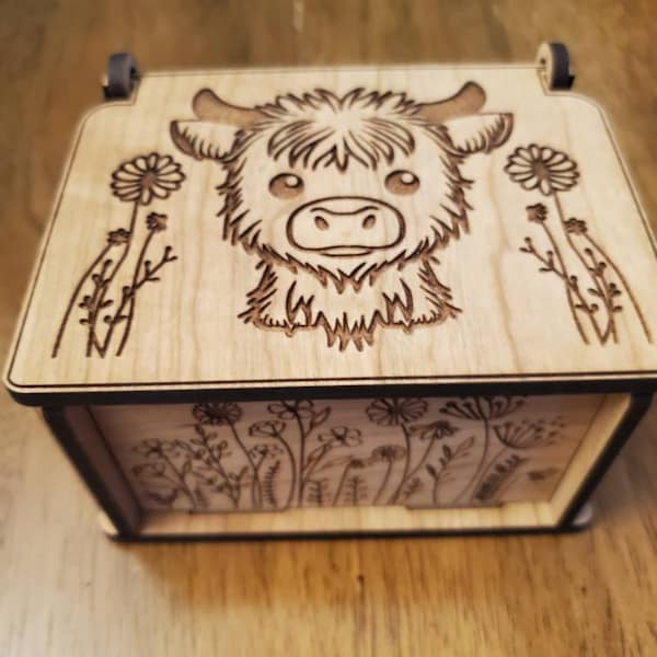 Floral Highland Cow Wood Jewelry Box: Rustic Trinket Storage - Etsy
