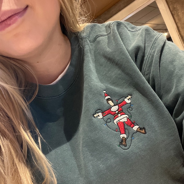 Funny Embroidered Santa Sweatshirt: Funny Electrocuted Santa Christmas ...