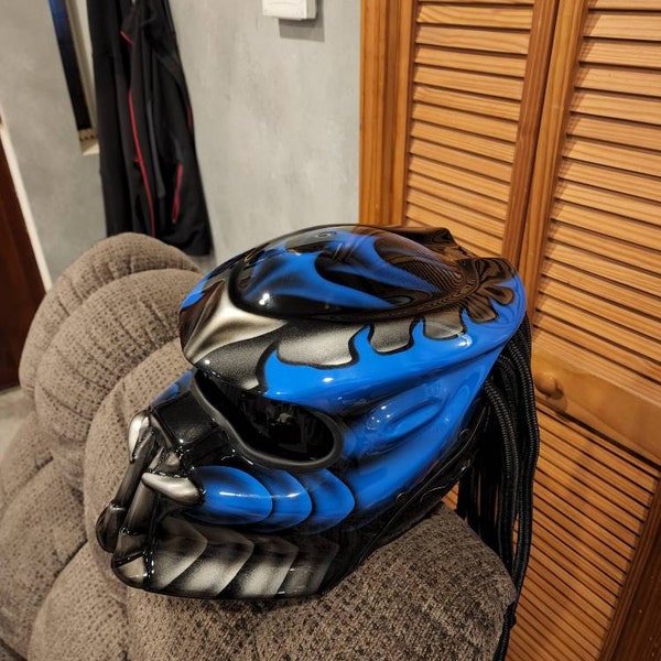 Great !!! Custom Predator Motorcycle Helmet Blue Kings Style (DOT and ...