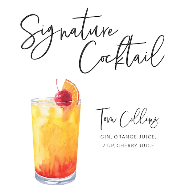 Signature Cocktail Sign - Watercolor Cocktail Sign for Party ...