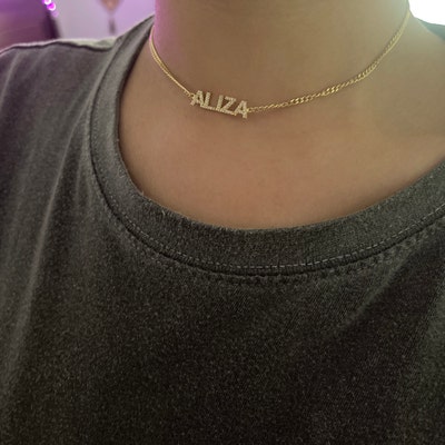 Choker Name Necklace Gold Name Choker Pave Name Necklace Name Choker ...