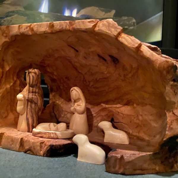 Nativity Scene Set Carved Inside an Olive Tree Branch Holy Land ...