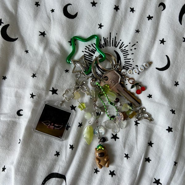 Mystical Ocean Jellyfish Beaded Charm Keychain Crab Fish Purple Pink ...