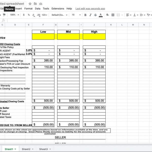 Home Seller Closing Cost Spreadsheet Real Estate Excel Spreadsheet ...