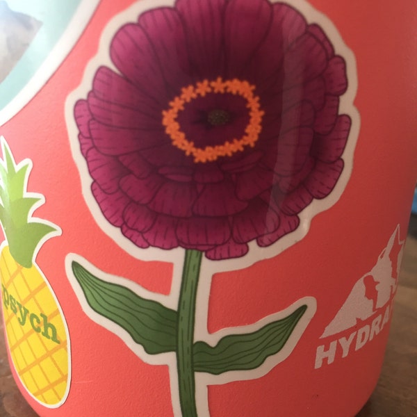 Zinnia Sticker | Flower Sticker | Stickers for Hydroflask | Laptop ...