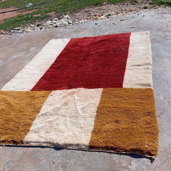 Moroccan Checkered Rug, Red Boho Rug, Beni Ourain Style, Handwoven Wool ...