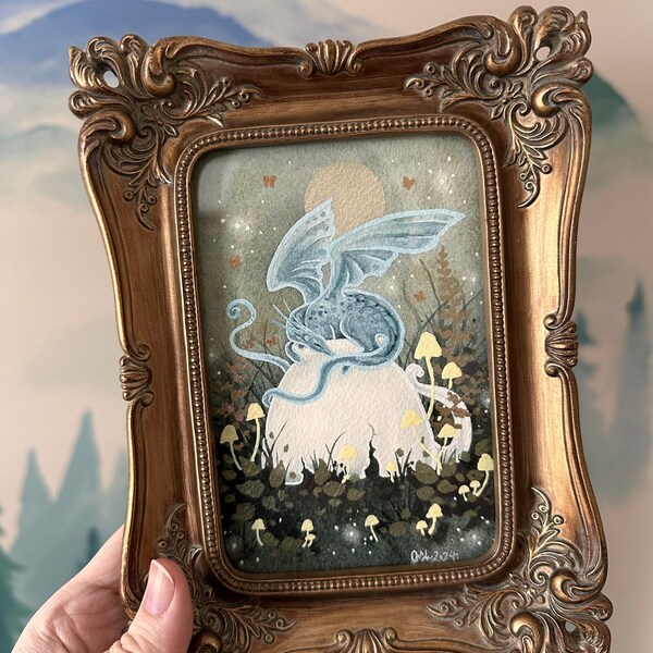 Dragon Art Print Blue Pine Dance Fantasy Art. Watercolor Art. Whimsical ...