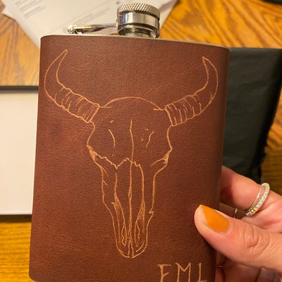 Bison Skull Leather Flask Personalized Initials Bison Skull - Etsy